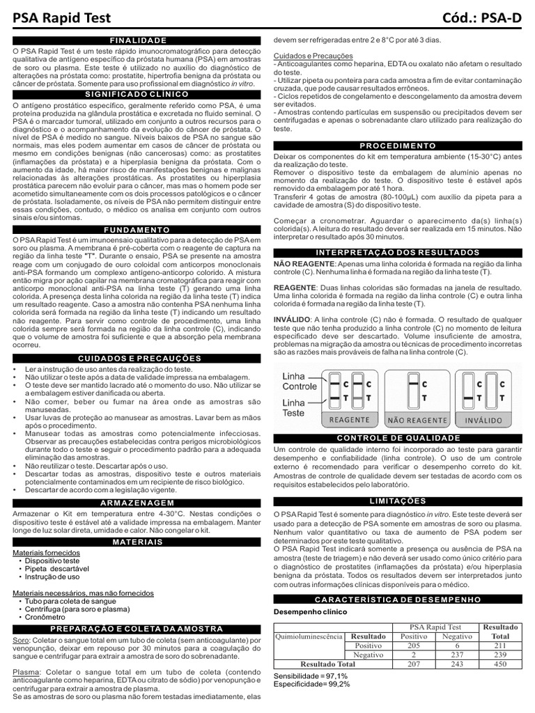 Ficha Tecnica Teste Rapido PSA | PDF | Antígeno específico da próstata ...