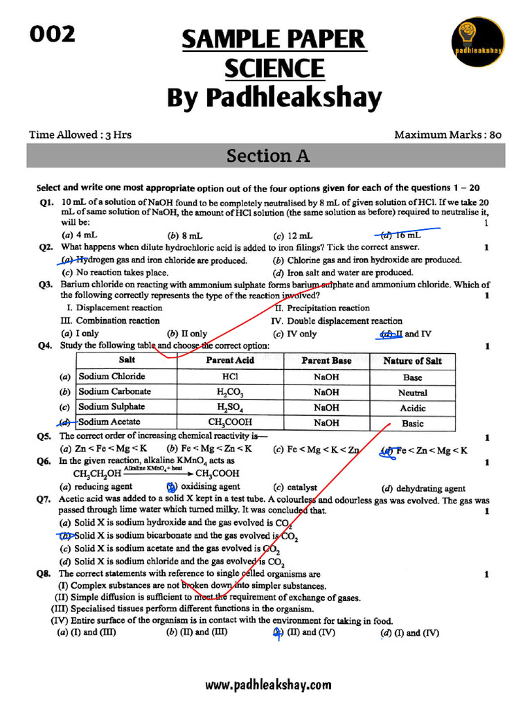 Science Sample Paper 002. Compressed | PDF