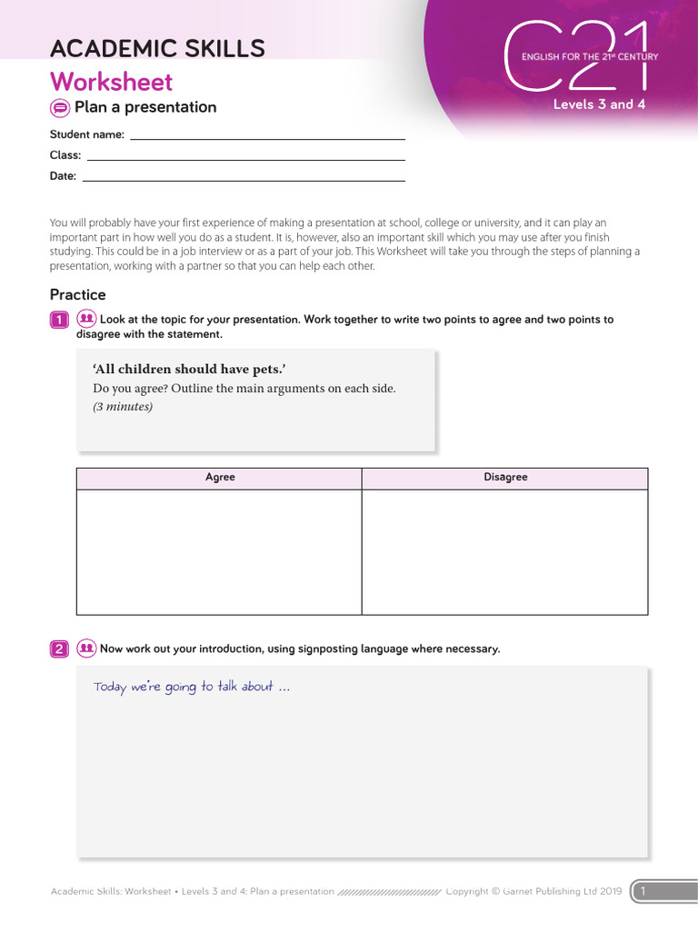 C21 L3+4 Academic Skills Worksheet Plan A Presentation | Download Free ...