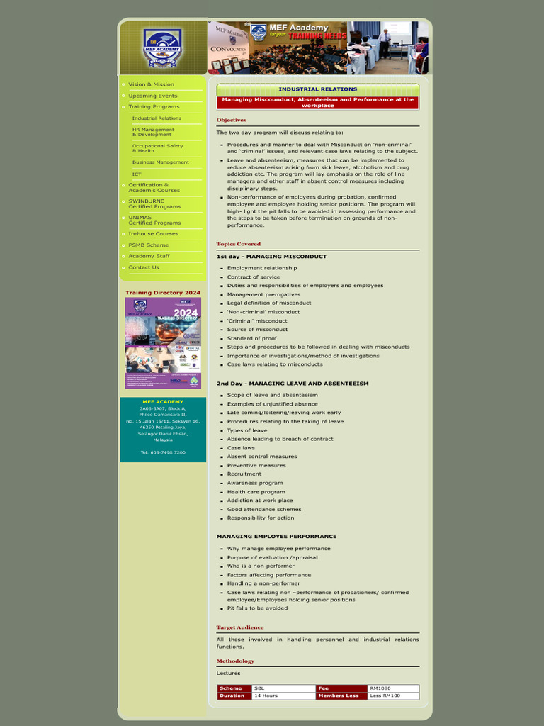 Managing Misconduct, Absenteeism and Performance at Teh Workplace | PDF | Employment | Business