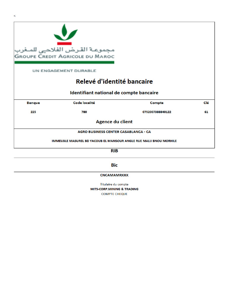 ATTESTATION RIB USD CA | PDF