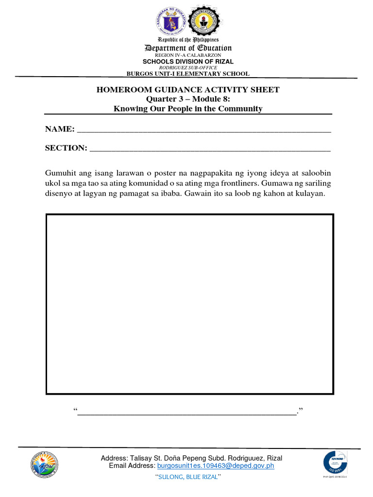 Homeroom Guidance Activity Sheet | PDF