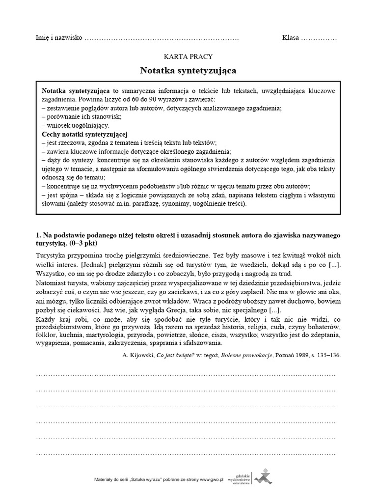Karta Pracy Notatka Syntetyzujaca2 | PDF