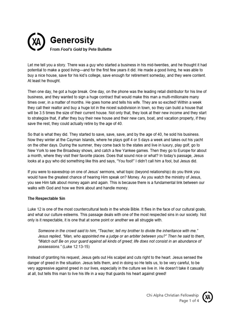 Generosity | PDF | Jesus | Greed
