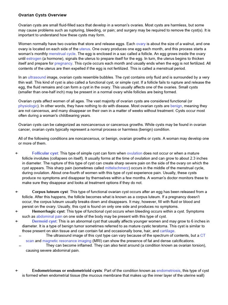 Ovarian Cysts Overview | PDF | Ovary | Ovarian Cancer