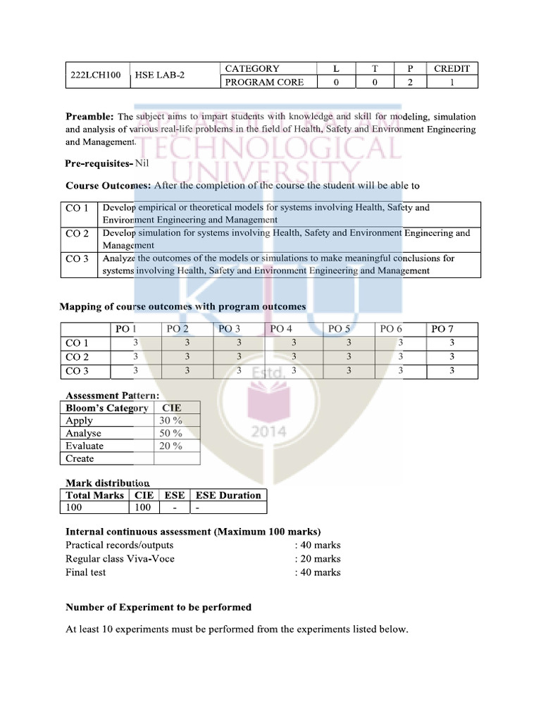 222LCH100 HSE Laboratory 2 | PDF