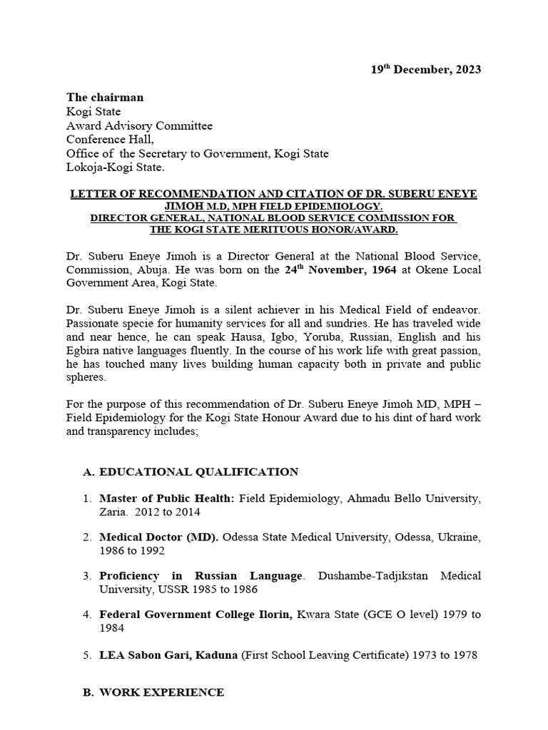 Letter of Recommendation and Citation of DR | PDF | Health Care
