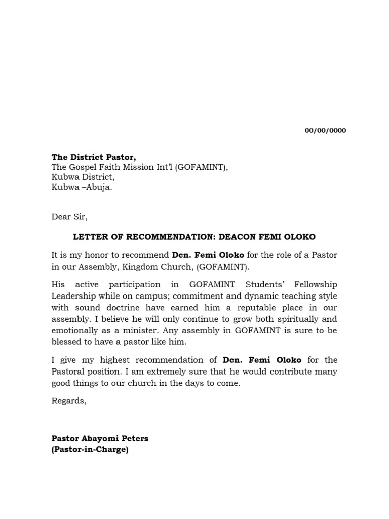 Letter of Recommendation Deacon Femi Oloko | PDF
