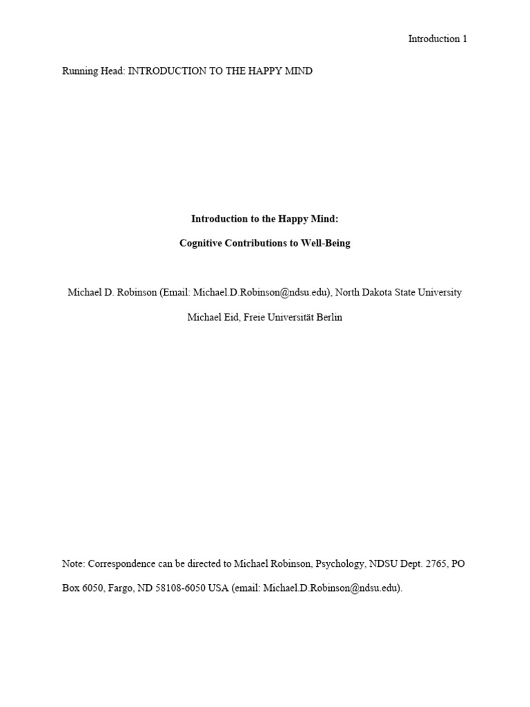 Robinson Eid Introduction To The Happy Mind Book | PDF | Goal | Optimism