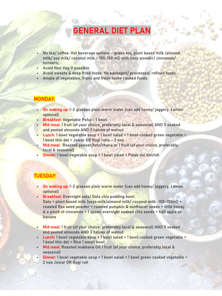 GENERAL DIET PLAN | PDF | Meal | Lunch
