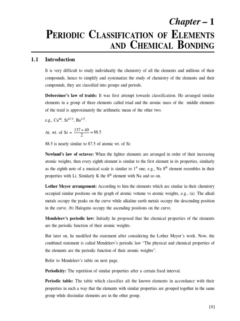 Chapter - 1 - Periodic Classification of Elements and Chemical Bonding ...