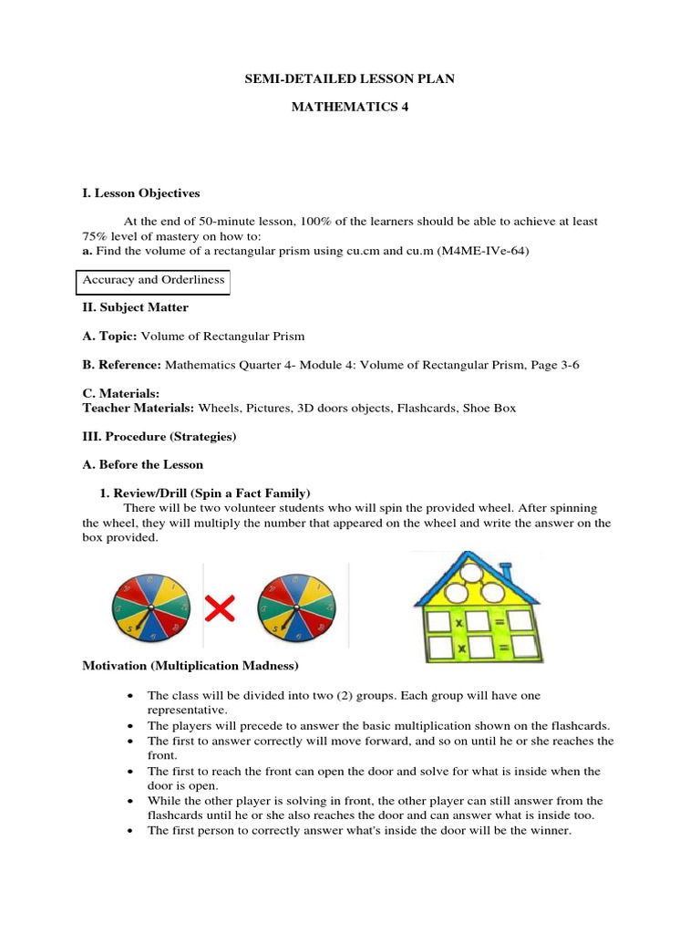 Semi Detailed Lesson Plan in Math 4 | PDF | Volume | Length