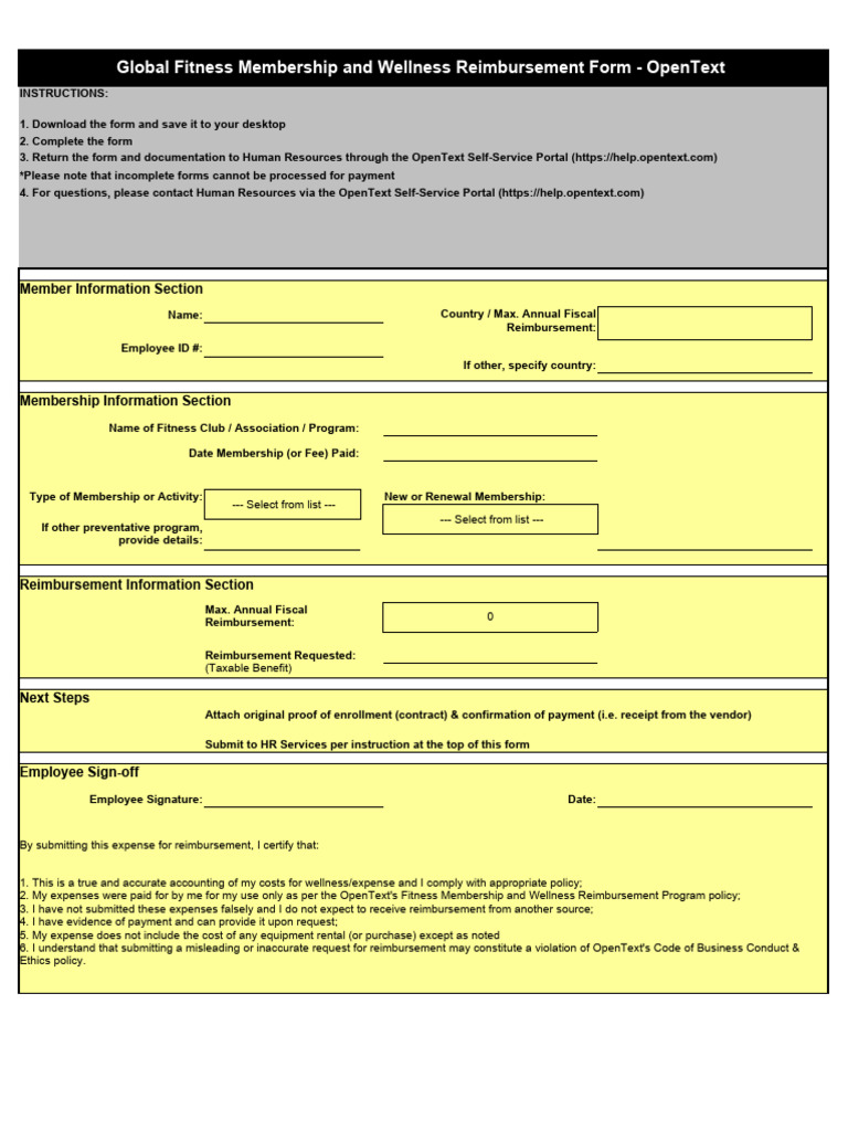 Fitness and Wellness Form | PDF | Reimbursement | Expense