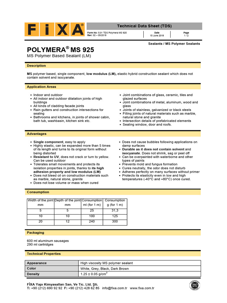 Polymera Ms 925 Eng | PDF | Sink | Polymers