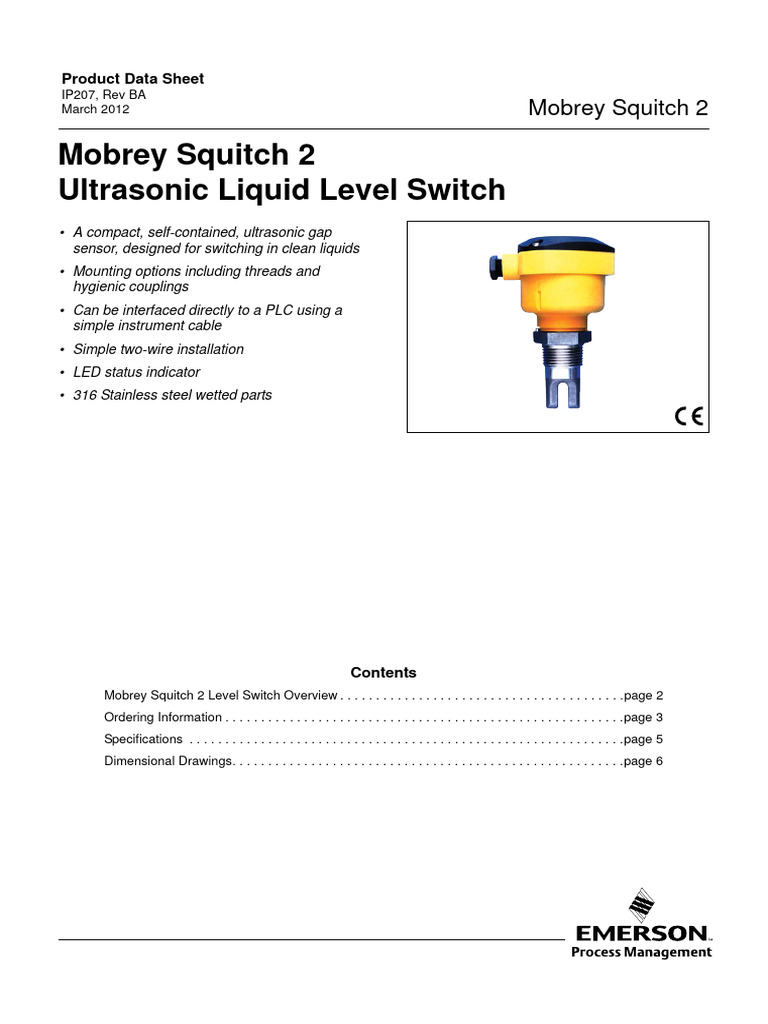 Mobrey Squitch 2 Ultrasonic Level Switch | PDF