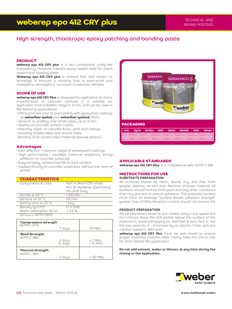 Weberep Epo 412 CRY PLUS | PDF | Adhesive | Concrete