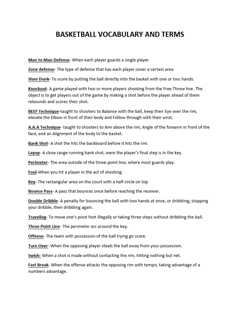 Basketball Vocab and Termas | PDF