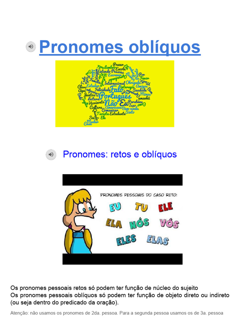 Pronomes Oblíquos | Download grátis PDF | Pronome | Assunto (gramática)
