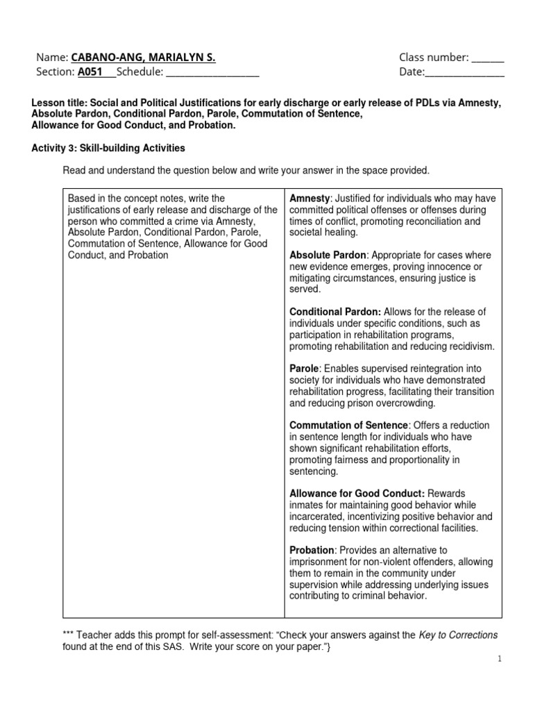 Lesson 17 Activity 1 and 2 | PDF | Pardon | Rehabilitation (Penology)