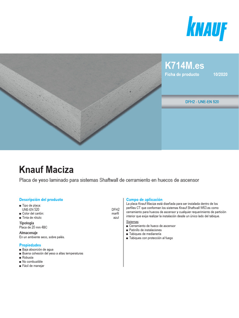 Placa Knauf Maciza DFH2 para Shaftwall | PDF