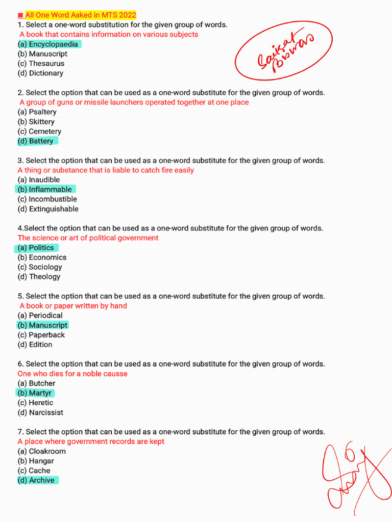 All One Word Mts 2022(Ans Key) | PDF