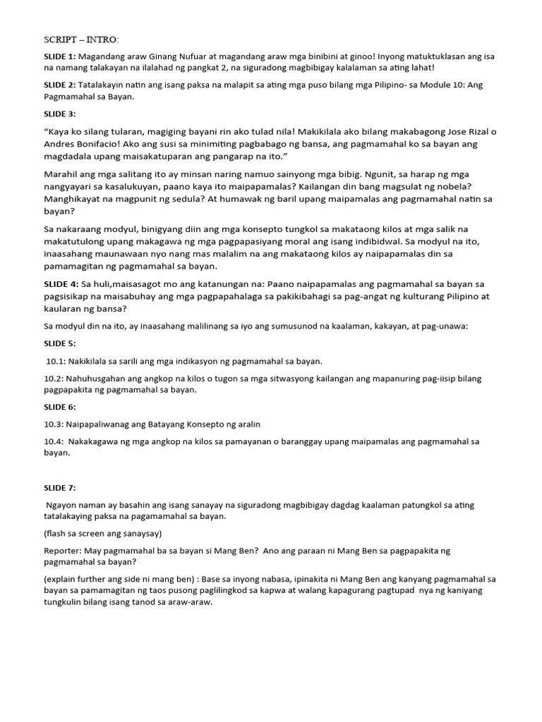 Script for Esp 10 Reporting 1 | PDF