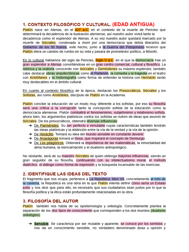 Platón: Filosofía y Contexto Histórico | PDF | Platón | Conocimiento
