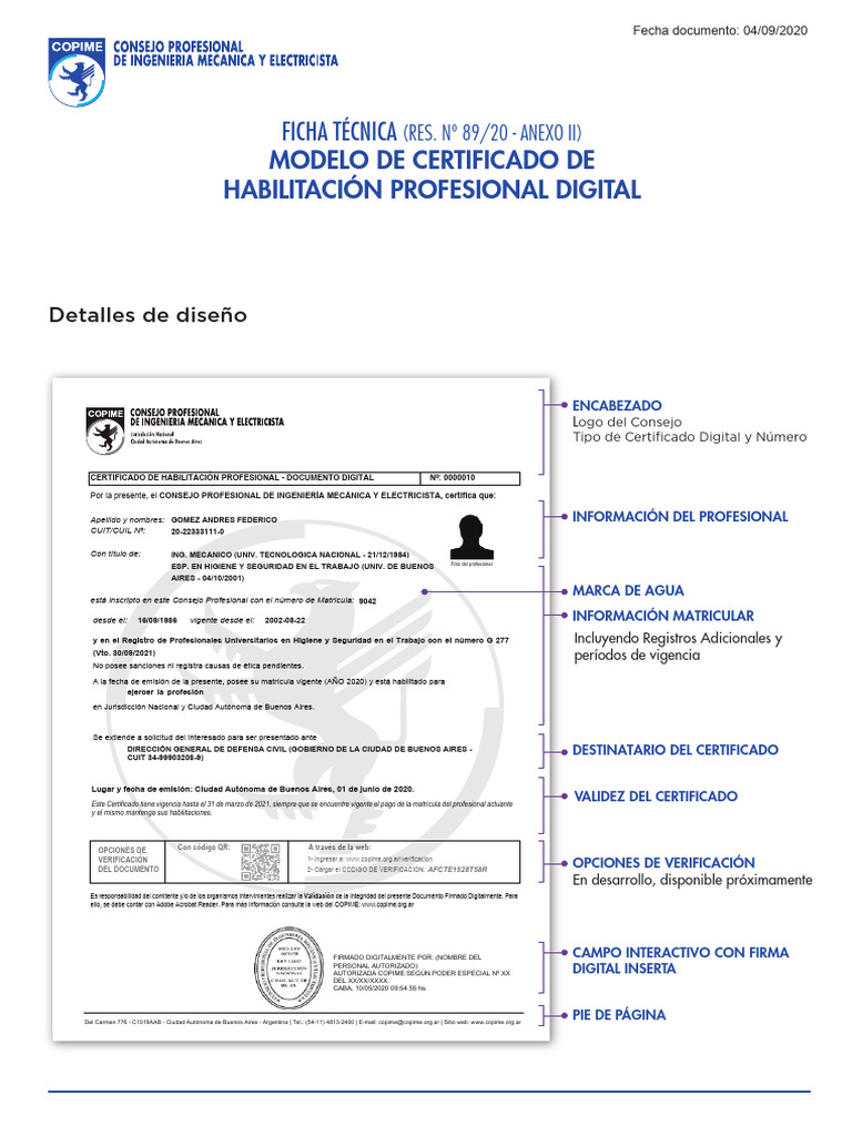 Certificado Digital de Habilitación COPIME | PDF | Archivo de ...