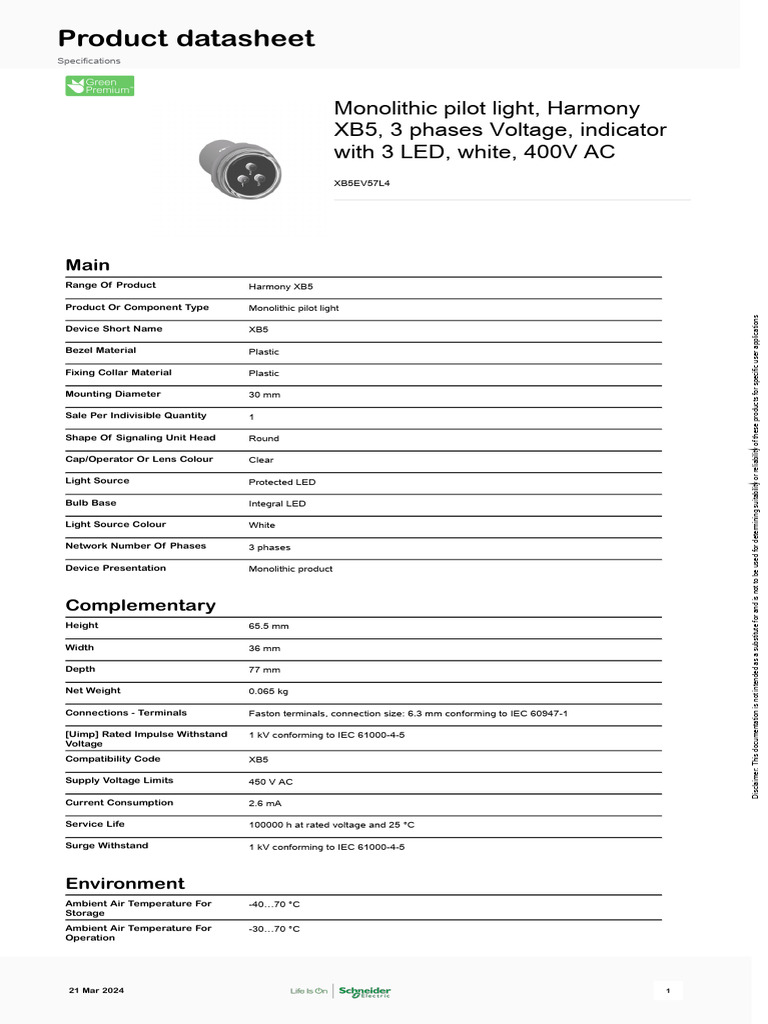 Schneider Electric - Harmony-XB5 - XB5EV57L4 | Download Free PDF ...