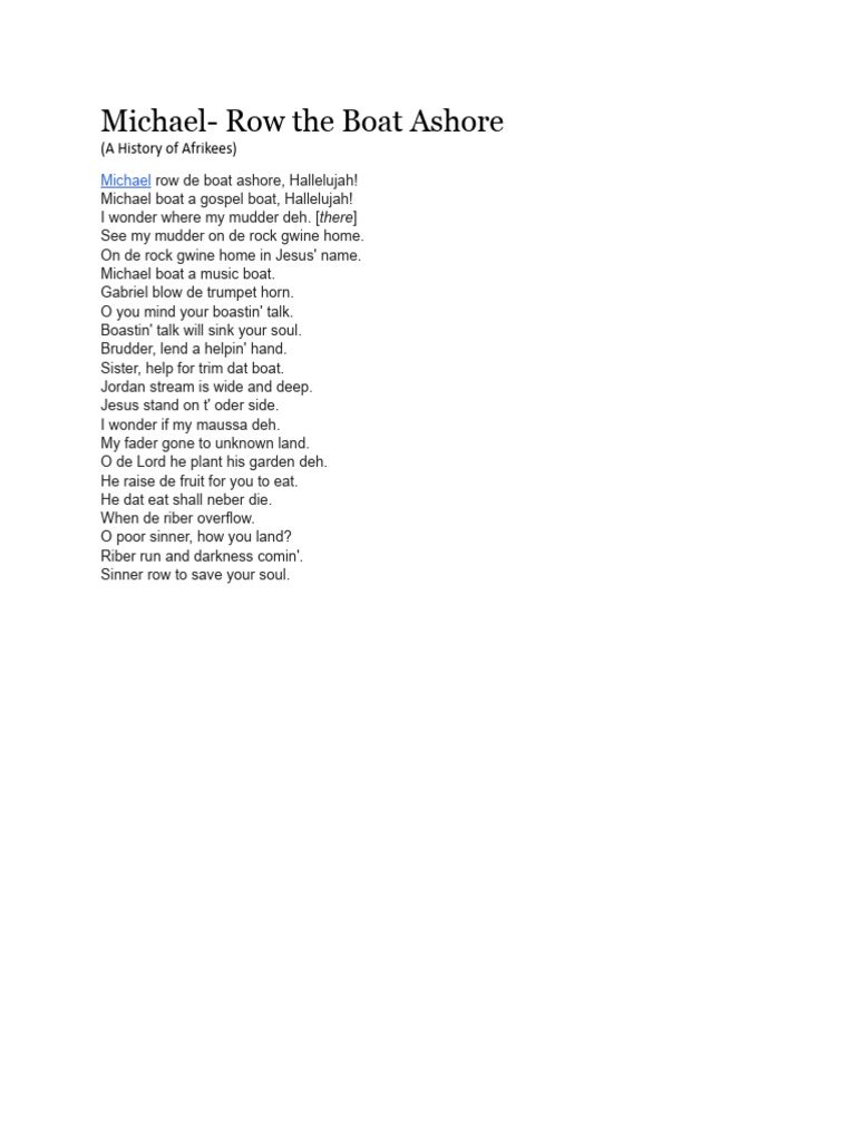 Michael Row the Boat Ashore: Lyrics Analysis | PDF | Art | Religion ...