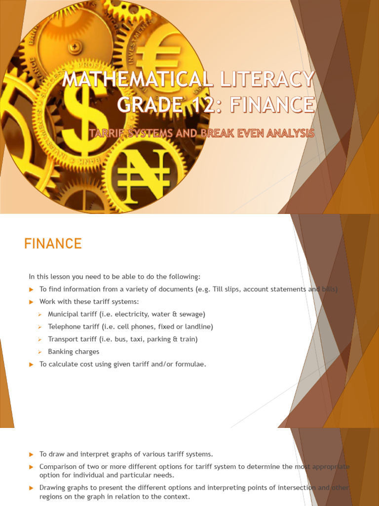 Mathematic Literacy GR 12 Finance - Tariffs | PDF