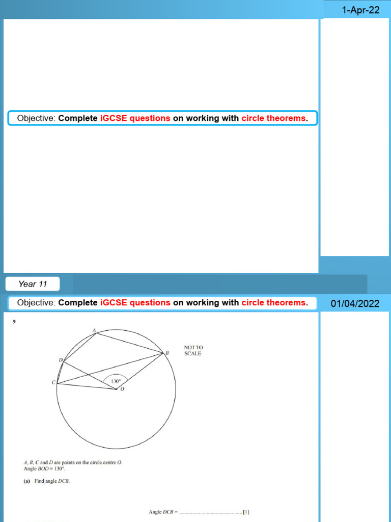iGCSE Circle Theorems Practice | PDF | Mathematics | Algebra