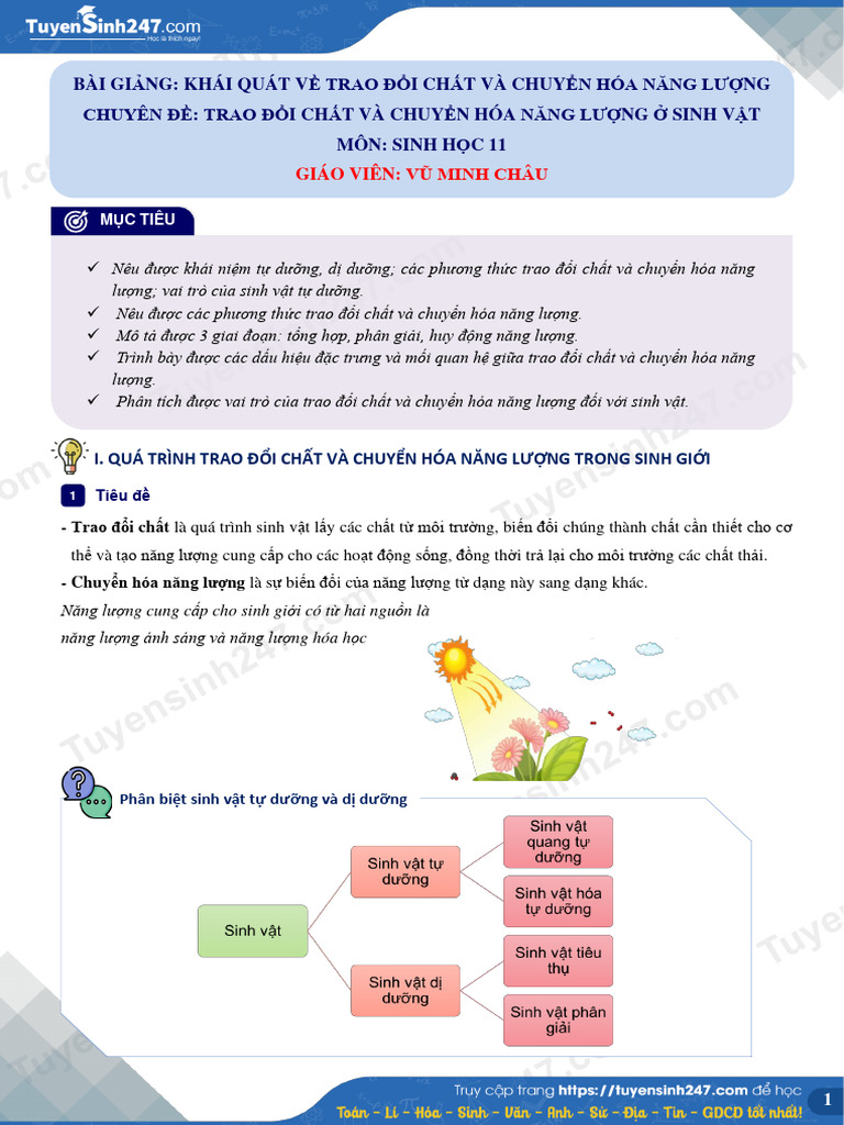 Khai Quat Ve Trao Doi Chat Va Chuyen Hoa Nang Luong 1680511610 | PDF