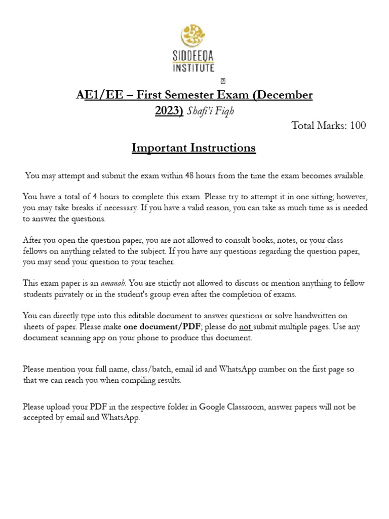 Fathima Mohamed - AE1 & EE Shafi'i Fiqh (First Semester Exam December ...