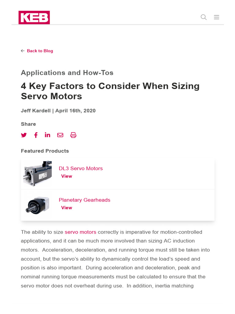 Key Factors for Servo Motor Sizing | PDF | Electric Motor | Torque