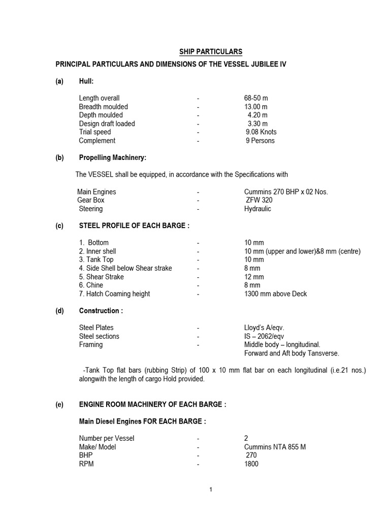 Vessel Specifications for Engineers | PDF | Technology & Engineering