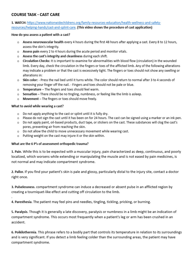 Course Task - Cast Care | PDF