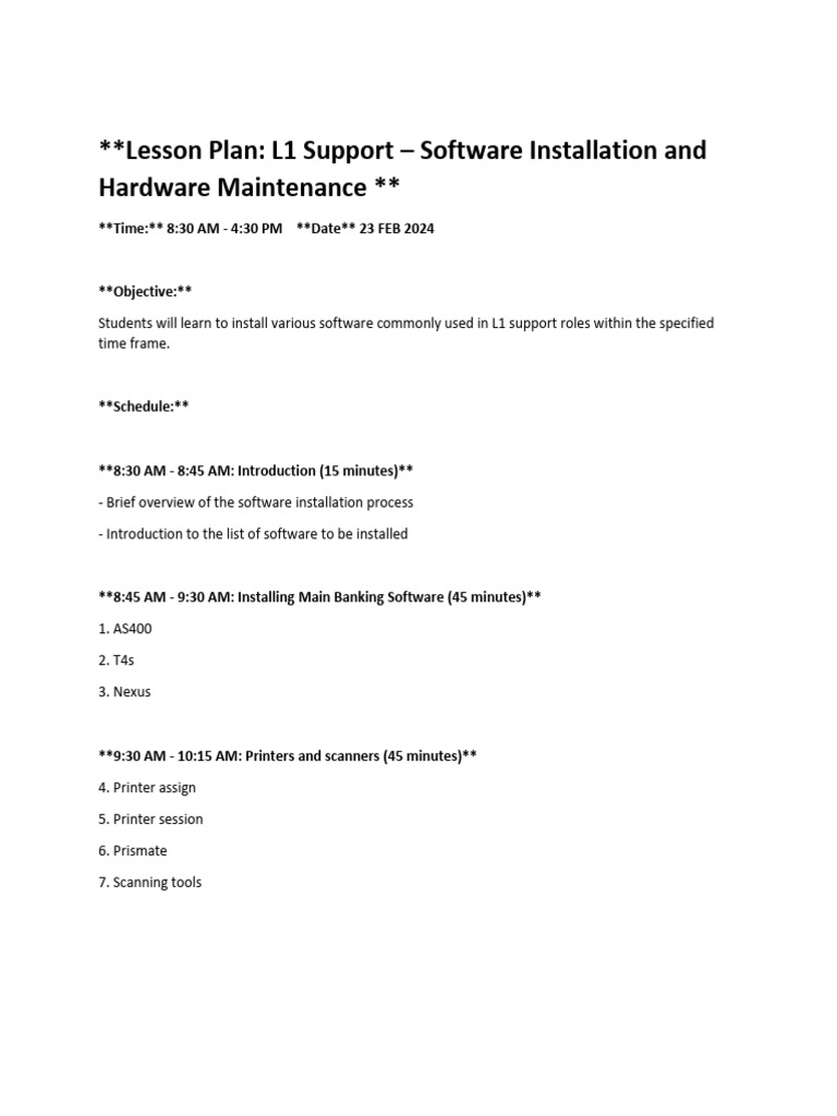 Lesson Plan L1 Support Software Installation and Hardware Maintenance | PDF | Troubleshooting ...
