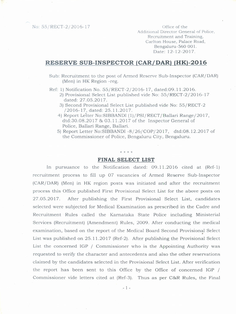 Written Marks KSP Reserve Sub Inspector CAR or DAR HK 2016 | PDF ...