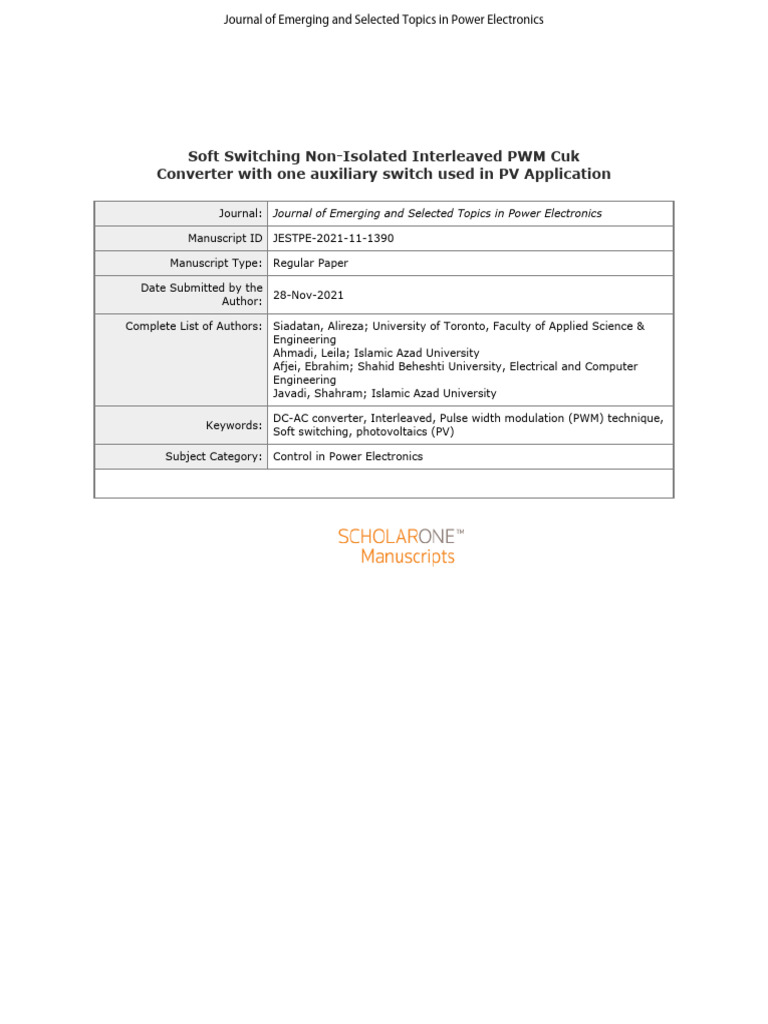 J-ISI-2023-Soft Switching Non-Isolated Interleaved PWM Cuk Converter With One Auxiliary Switch ...