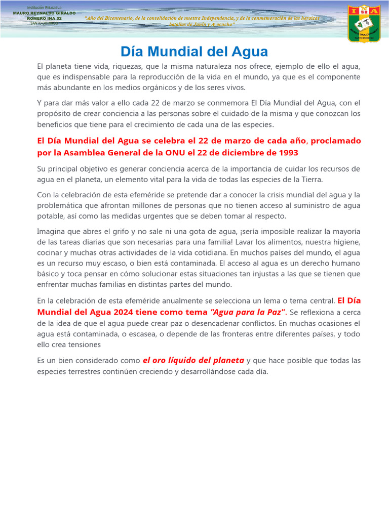 Día Mundial del Agua: Conciencia y Acción | PDF | Agua | Vida