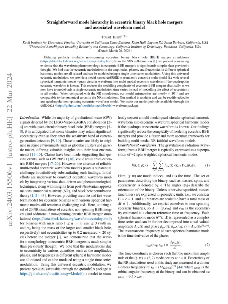 Straightforward Mode Hierarchy in Eccentric Binary Black Hole Mergers ...