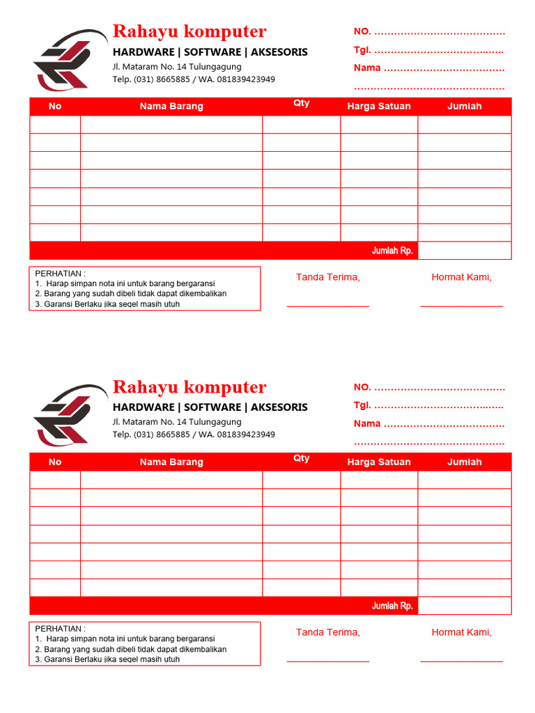 08 Contoh Nota Toko Komputer | PDF