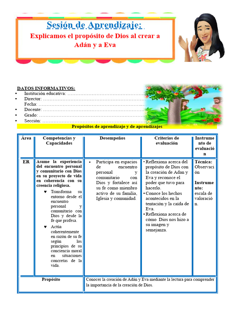 5º Dia 2 E.R Explicamos El Proposito de Dios Al Crear A Adán y A Eva ...