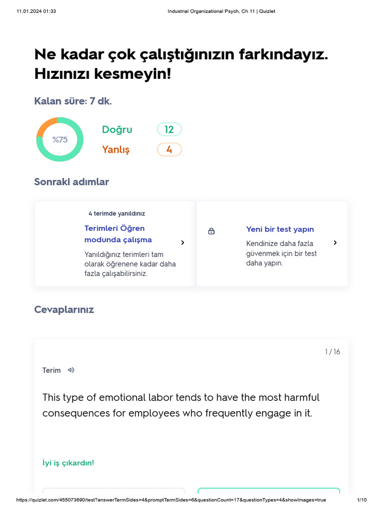 Industrial Organizational Psychology Quiz | PDF | Job Satisfaction ...