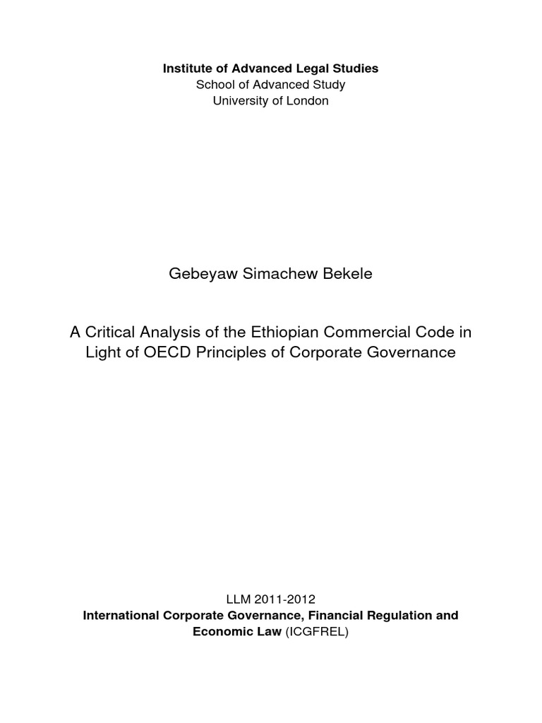 Ethiopian Commercial Code & OECD Governance | PDF | Corporate ...
