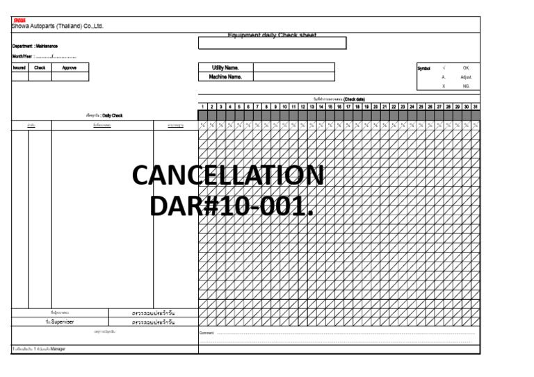 FM-MT-001 Equipment Daily Check Sheet (Cancle) | PDF