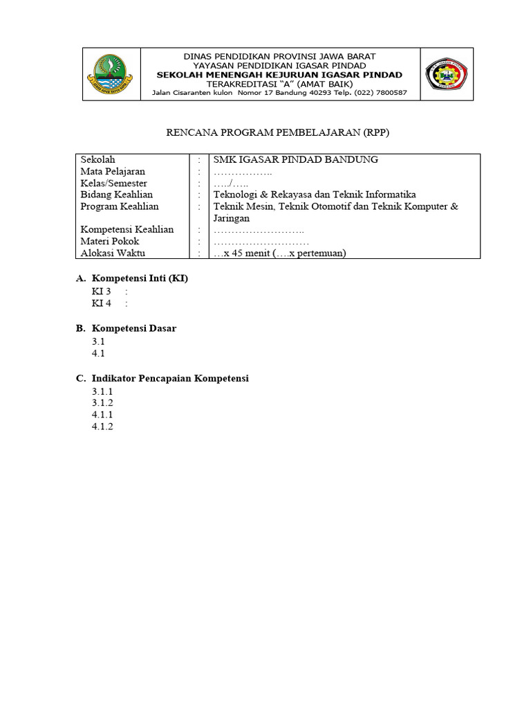 RPP SMK Igasar Pindad Bandung | PDF