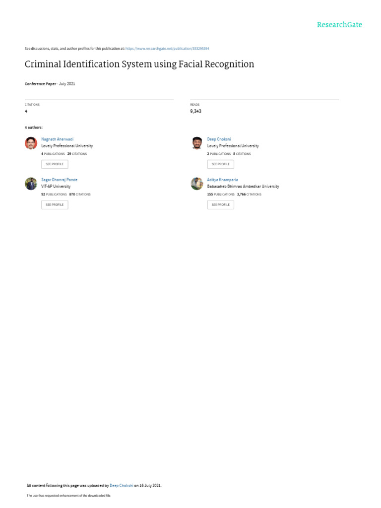 Criminal Identification System Using Facial Recognition | PDF | Closed ...