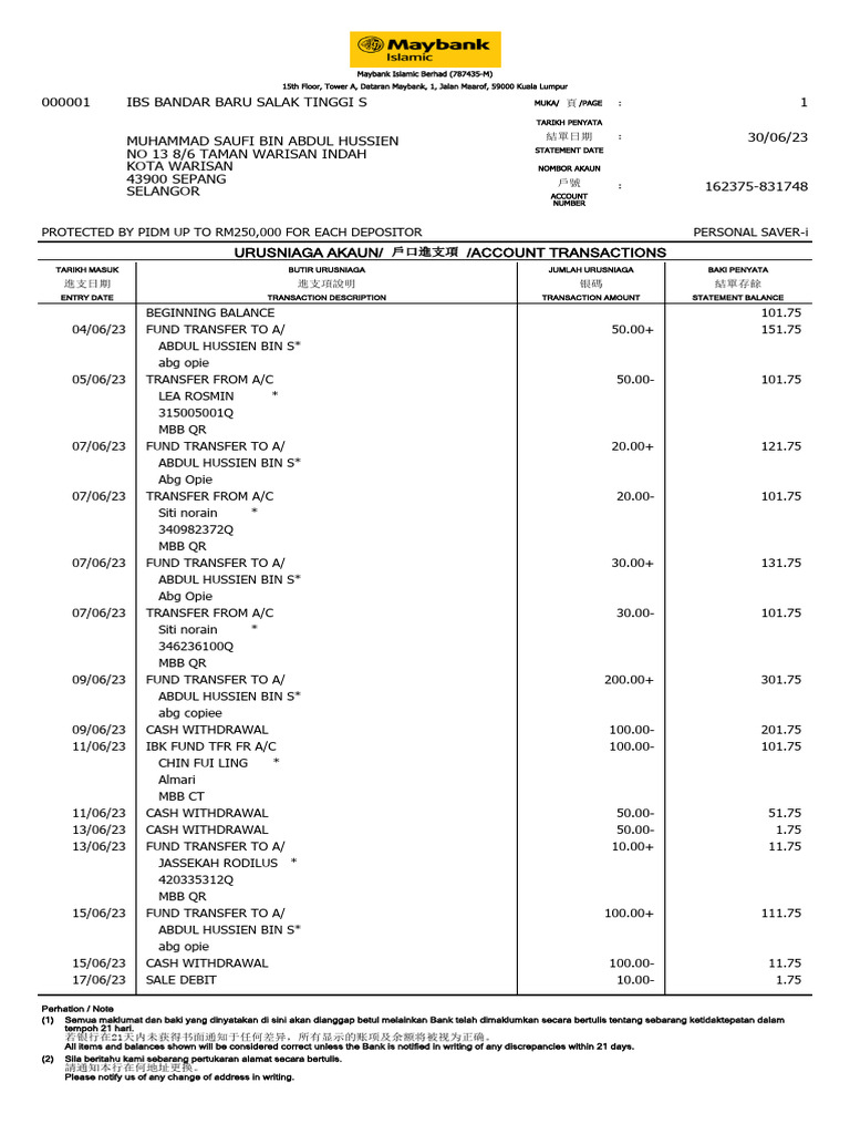 Account Transactions Statement Summary | PDF | Debits And Credits ...